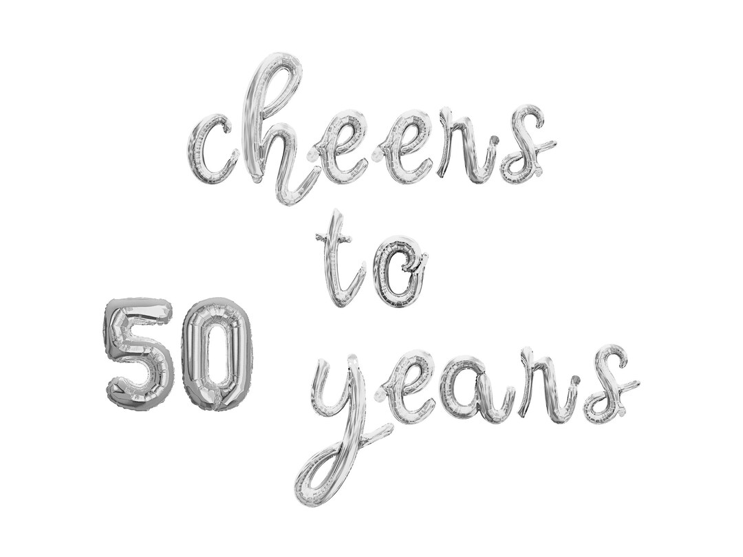 CHEERS TO 50 YEARS Cursive Letter and Number Balloon Banner - Gold ...
