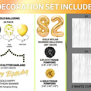 Gold & Black 82nd Birthday Decorations for Women - 40" Number Balloons ...