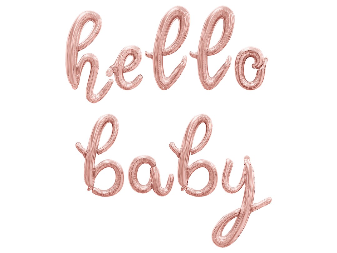 HELLO BABY Cursive Letter Balloon Banner - Gold, Rose Gold & Silver ...