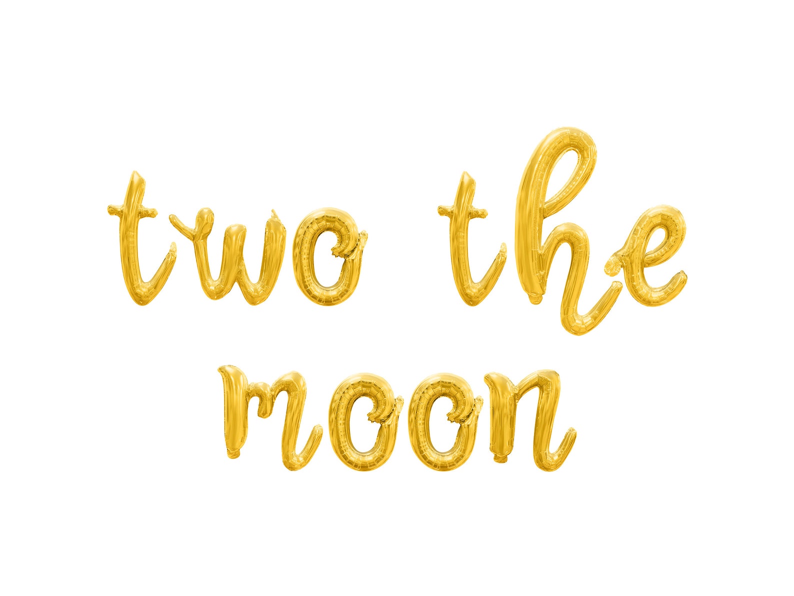 TWO THE MOON Cursive Script Letter Balloon Banner - Gold, Rose Gold ...