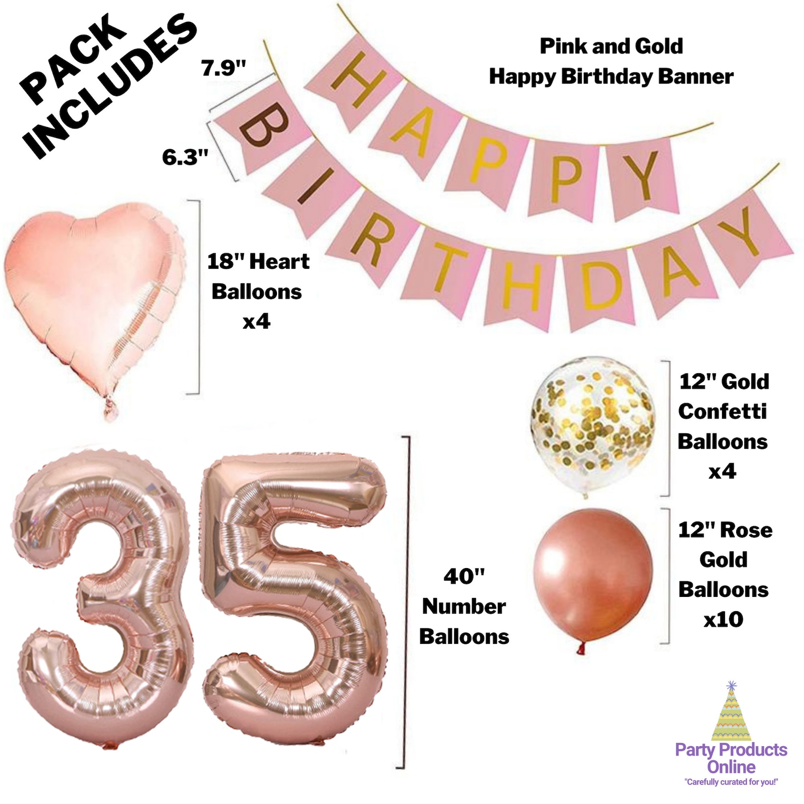35th Birthday Decorations for Her Pink and Rose Gold 35th - Etsy