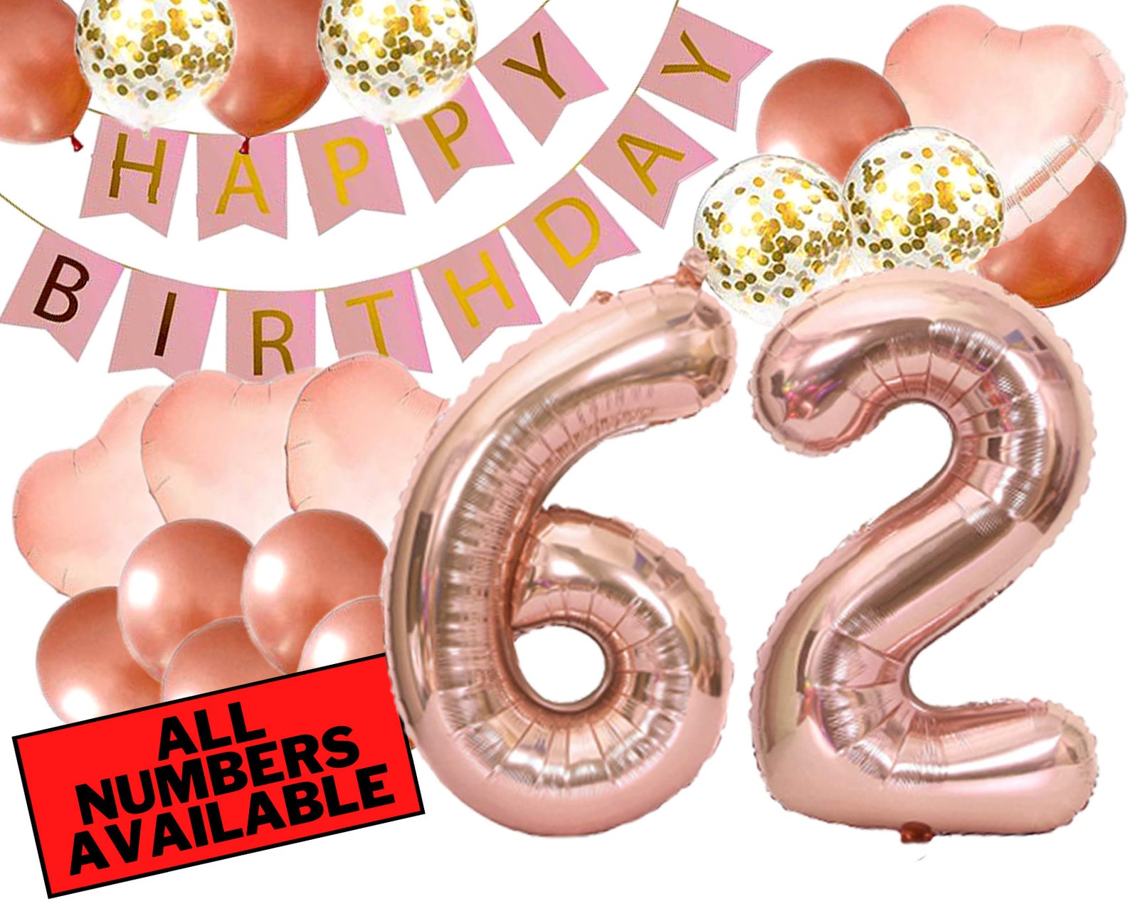 62nd Birthday Decorations For Her Pink and Rose Gold 62nd | Etsy