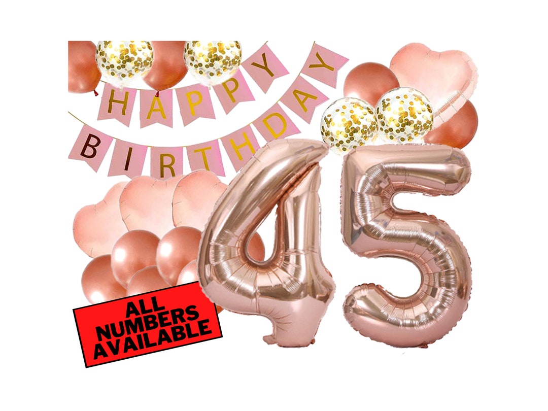 45th Birthday Decorations for Her - Pink and Rose Gold - 45th Birthday ...