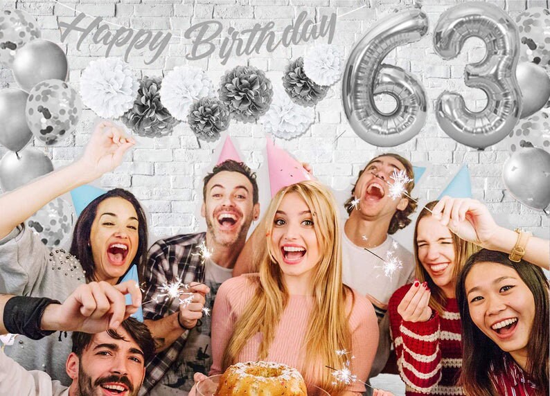 Silver & White 63rd Birthday Decorations for Women - 40" Number ...