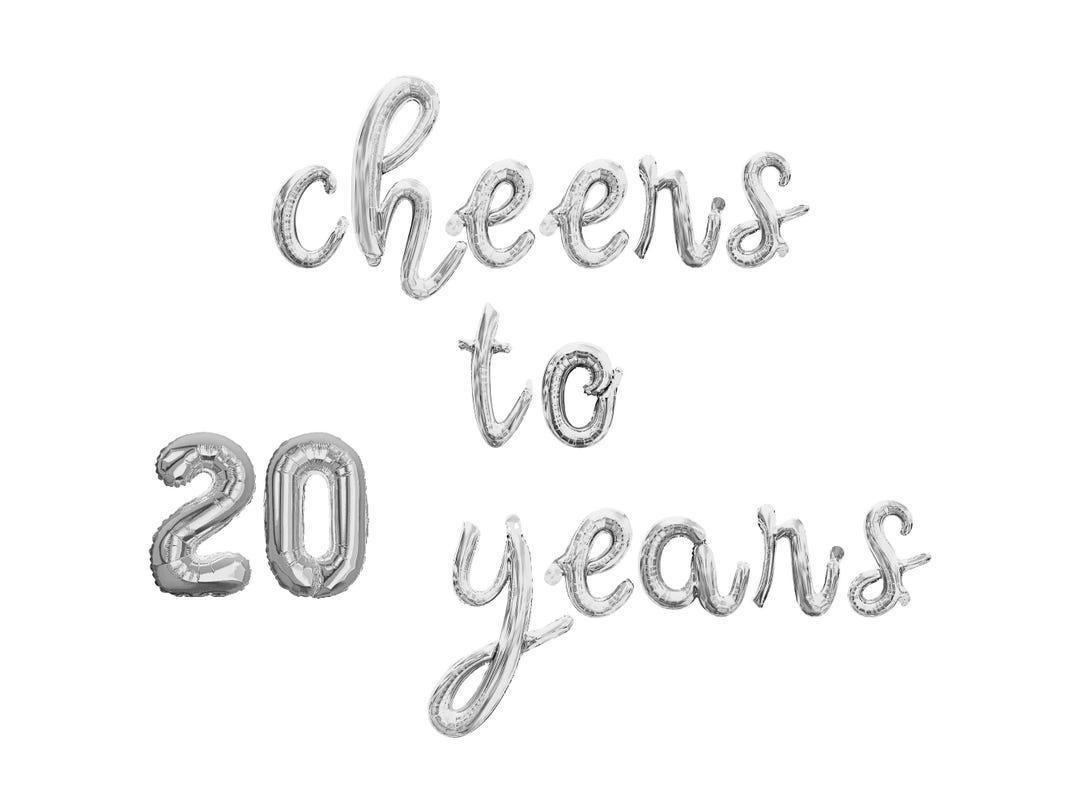 CHEERS TO 20 YEARS Cursive Letter and Number Balloon Banner - Gold ...