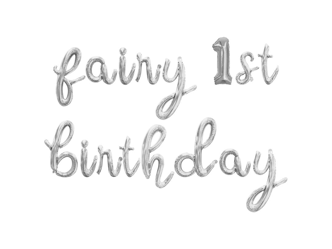 FAIRY 1ST BIRTHDAY Cursive Letter Balloon Banner - Gold, Rose Gold ...