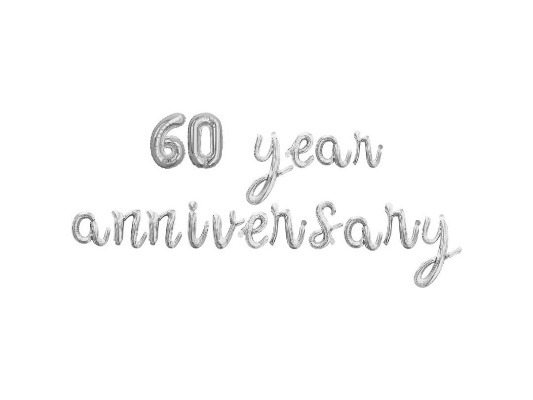60 YEAR ANNIVERSARY Cursive Script Letter Balloon Banner - Gold, Rose ...