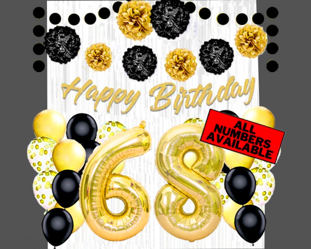 Gold & Black 68th Birthday Decorations for Women - 40" Number Balloons ...