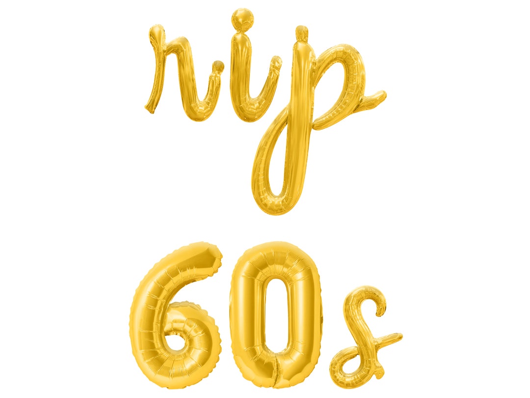 RIP 60S Cursive Letter and Number Balloon Banner - Gold, Rose Gold ...