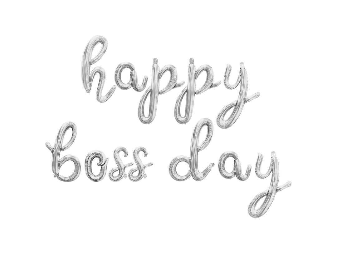 HAPPY BOSS DAY Cursive Letter Balloon Banner - Gold, Rose Gold & Silver ...