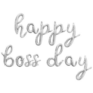 HAPPY BOSS DAY Cursive Letter Balloon Banner - Gold, Rose Gold & Silver ...