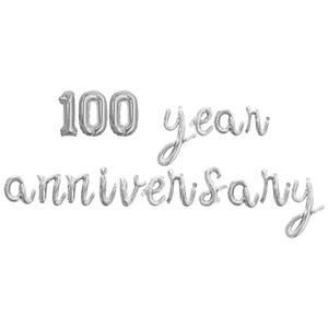 100 YEAR ANNIVERSARY Cursive Script Letter Balloon Banner - Gold, Rose ...