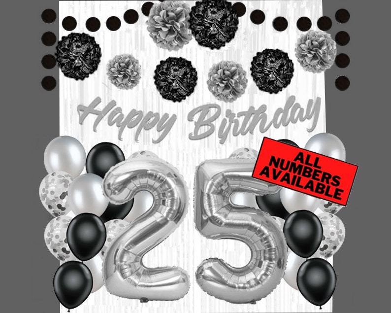 Black & Silver 25th Birthday Decorations for Men 40 | Etsy