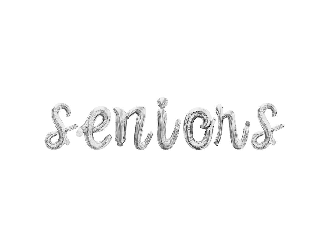 SENIORS Cursive Letter Balloon Banner - Gold, Rose Gold & Silver ...