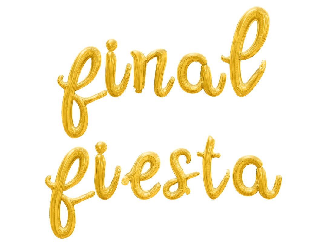 FINAL FIESTA Cursive Letter Balloon Banner - Gold, Rose Gold & Silver ...