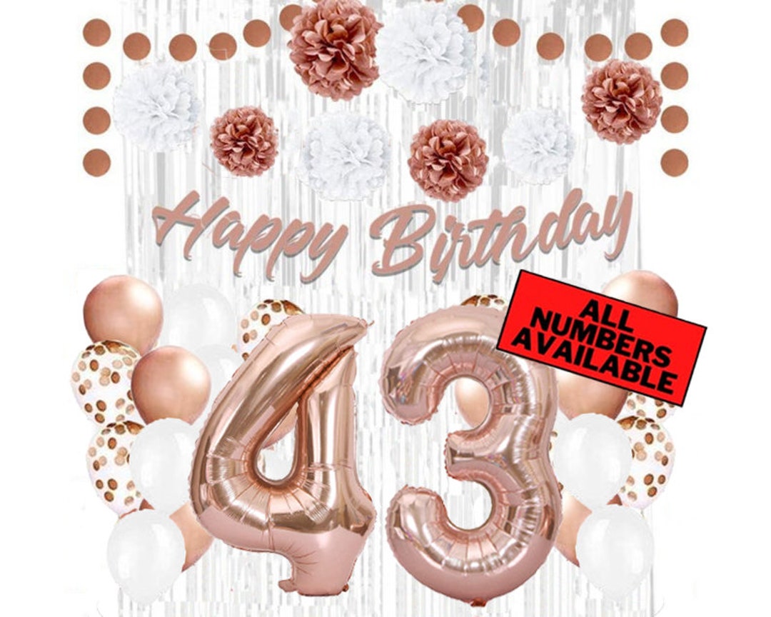 Rose Gold 43rd Birthday Decorations for Women - 40" Number Balloons ...