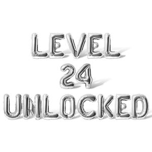 LEVEL 24 UNLOCKED Letter Balloon Banner 10 Color Options 24th Birthday ...