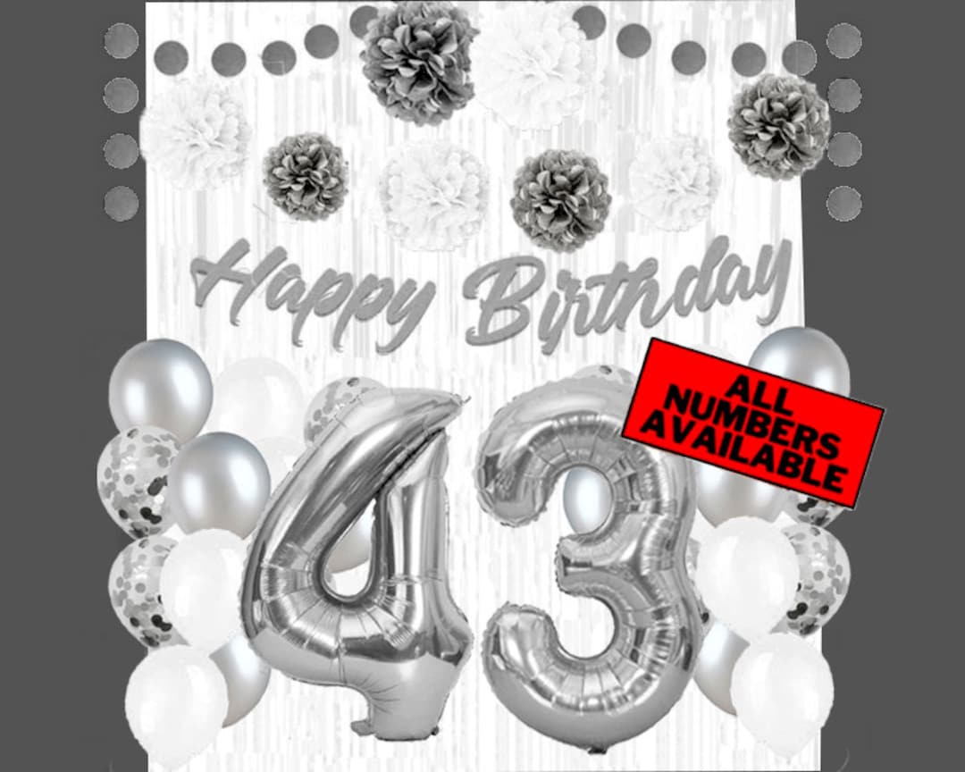 Silver & White 43rd Birthday Decorations for Women - 40" Number ...