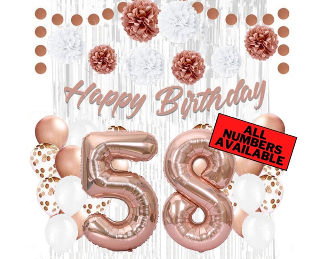 Rose Gold 58th Birthday Decorations for Women - 40" Number Balloons ...