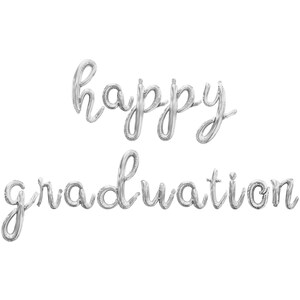 HAPPY GRADUATION Cursive Letter Balloon Banner - Gold, Rose Gold ...