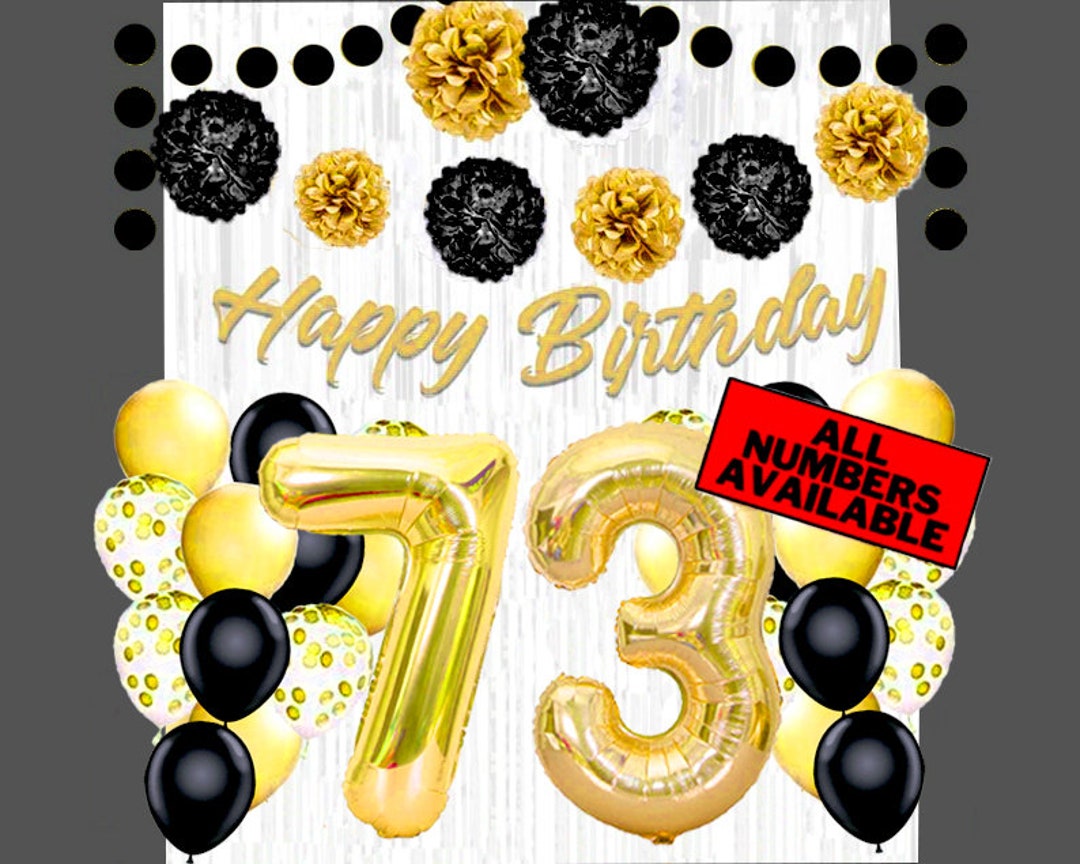 Gold & Black 73rd Birthday Decorations for Women - 40" Number Balloons ...