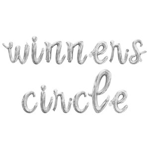 WINNERS CIRCLE Cursive Letter Balloon Banner - Gold, Rose Gold & Silver ...