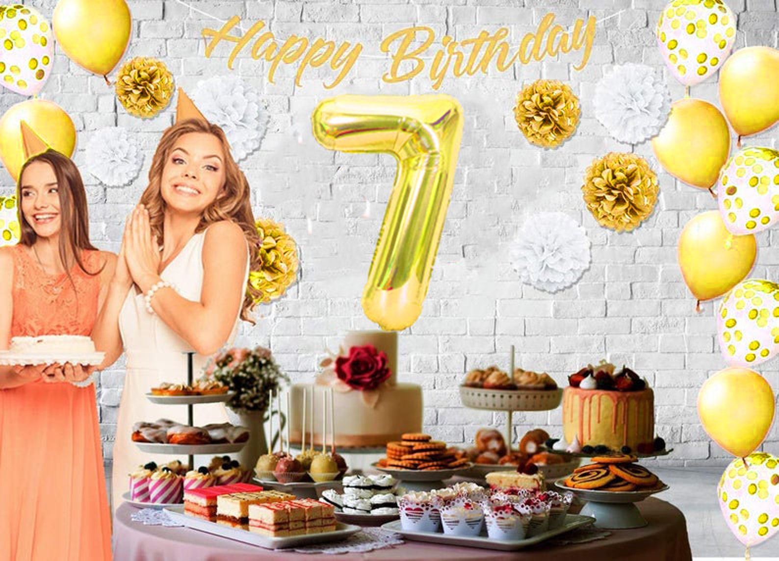 Gold & White 7th Birthday Decorations for Girl 40 | Etsy