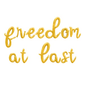 FREEDOM AT LAST Cursive Letter Balloon Banner - Gold, Rose Gold ...