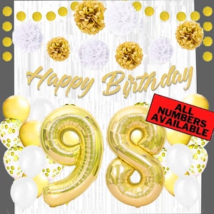 Silver & Black 98th Birthday Decorations for Women - 40" Number ...