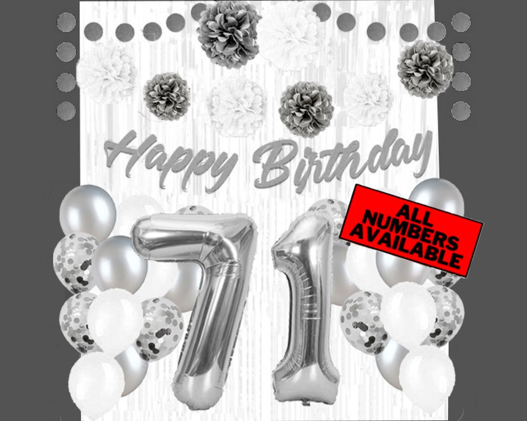Silver & White 71st Birthday Decorations for Women - 40" Number ...