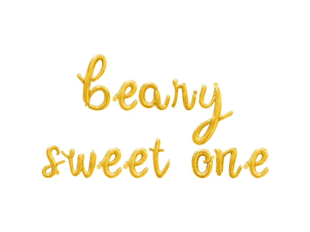BEARY SWEET ONE Cursive Letter Balloon Banner - Gold, Rose Gold ...