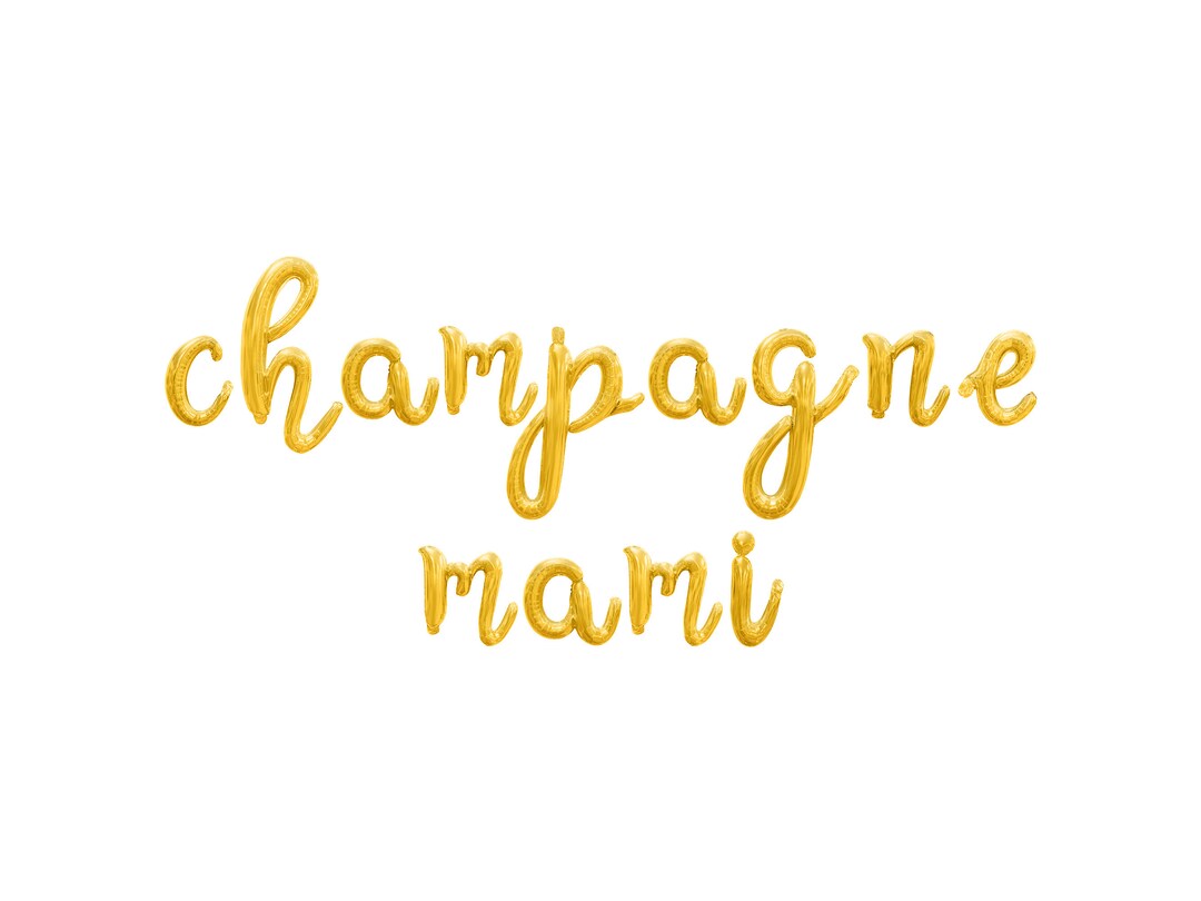 CHAMPAGNE MAMI Cursive Letter Balloon Banner - Gold, Rose Gold & Silver ...
