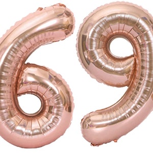 69th Birthday Rose Gold Decorations Incl. 40" Number "69" Balloons, 16 ...