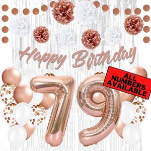 Rose Gold 79th Birthday Decorations for Women - 40" Number Balloons ...