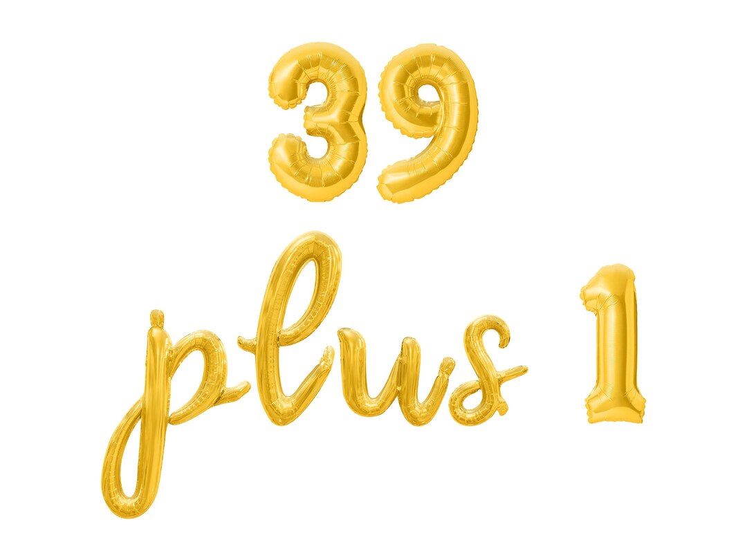 39 PLUS 1 Cursive Letter and Number Balloon Banner - Gold, Rose Gold ...