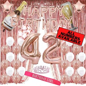 42nd Birthday Rose Gold Decorations Incl. 40" Number "42" Balloons, 16 ...