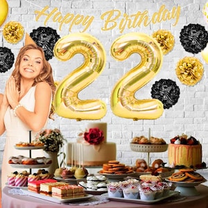 Gold & Black 22nd Birthday Decorations for Boy - 40" Number Balloons ...