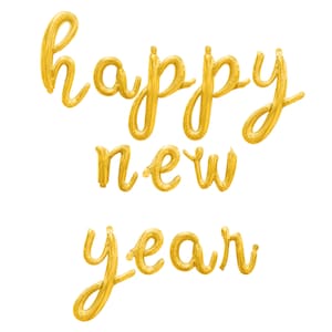 HAPPY NEW YEAR Cursive Script Letter Balloon Banner Gold, Rose Gold ...