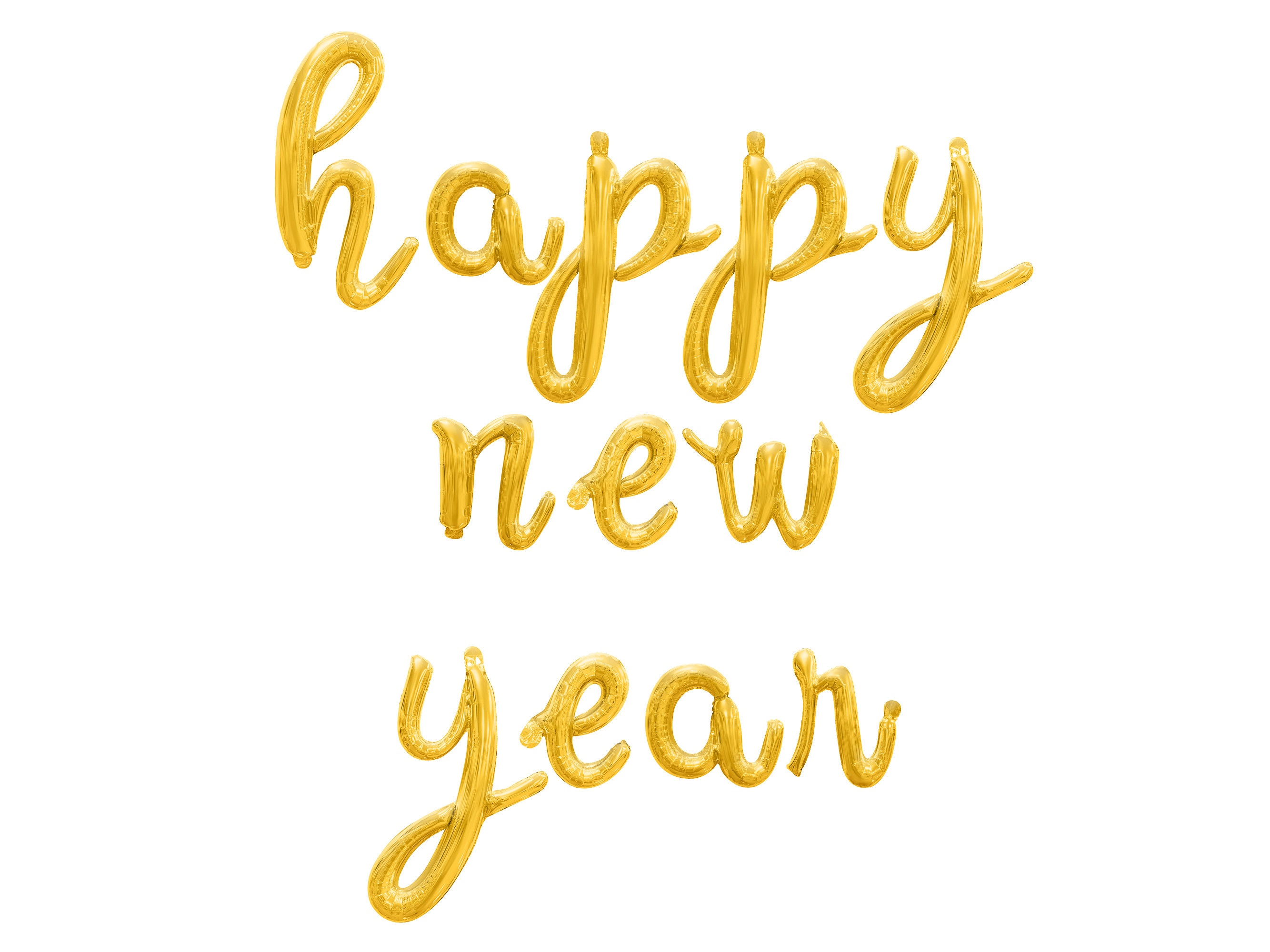 HAPPY NEW YEAR Cursive Script Letter Balloon Banner - Gold, Rose Gold ...
