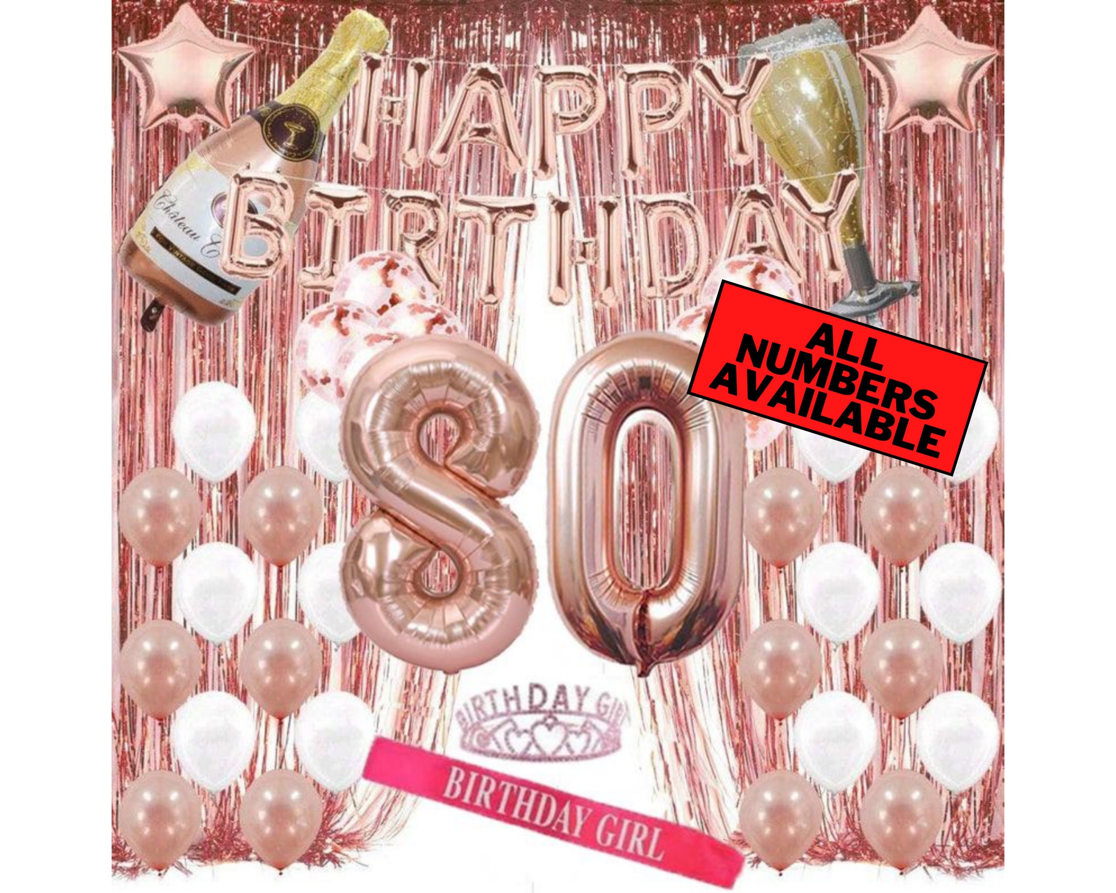 80th Birthday Rose Gold Decorations Incl 40 Number Etsy