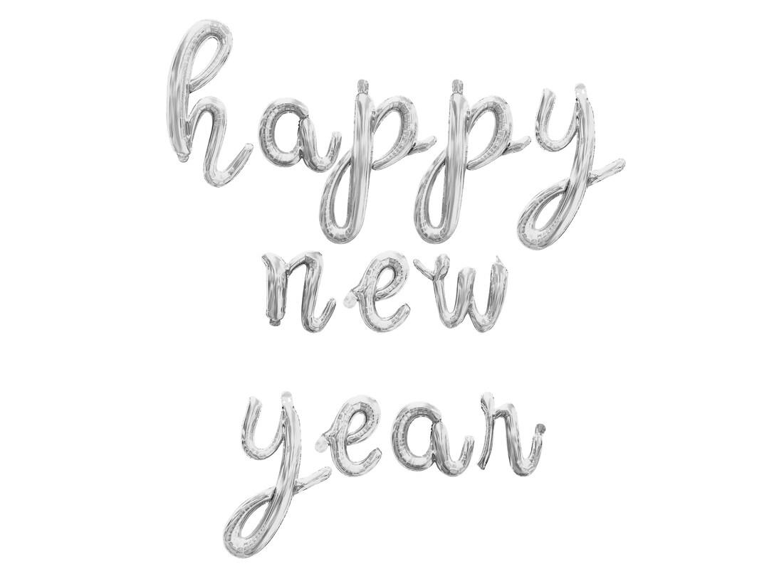 HAPPY NEW YEAR Cursive Script Letter Balloon Banner - Gold, Rose Gold ...