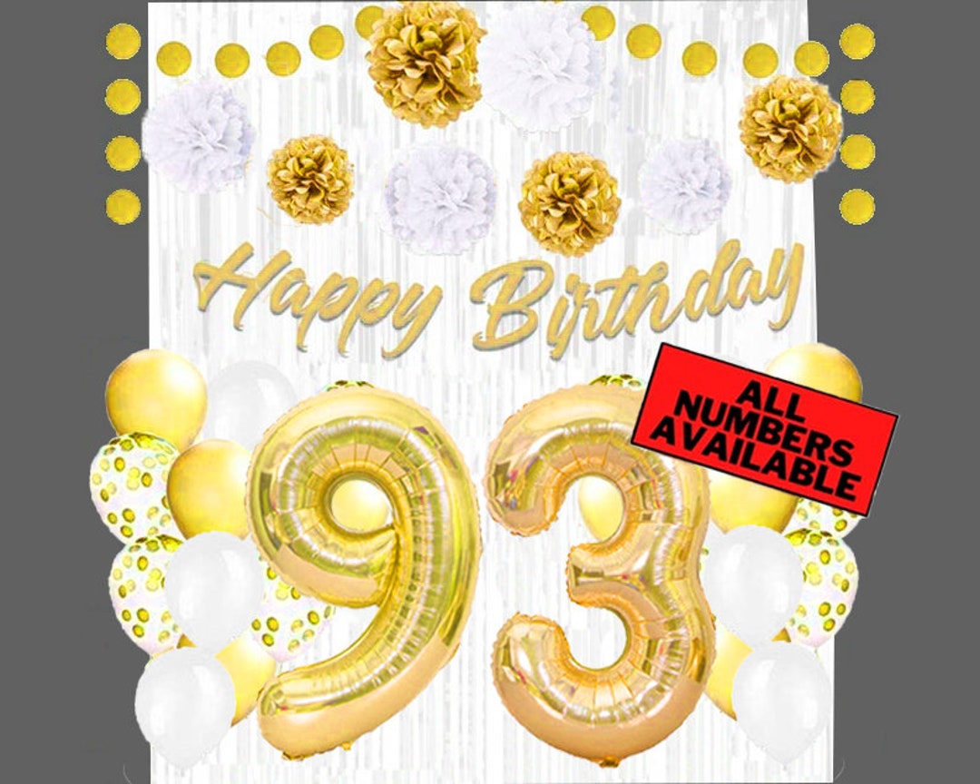 Gold & White 93rd Birthday Decorations for Women - 40" Number Balloons ...