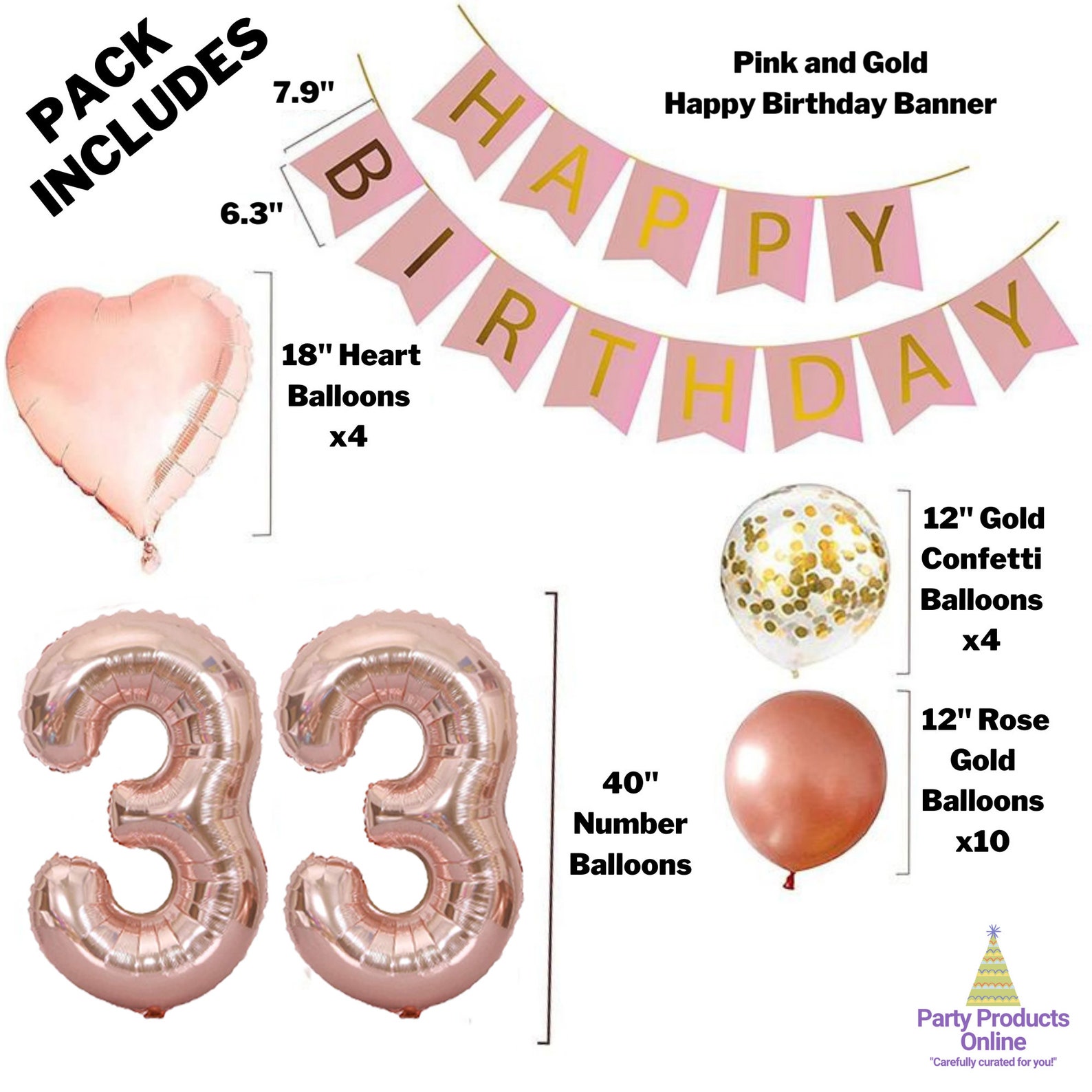 33rd Birthday Decorations for Her Pink and Rose Gold 33rd | Etsy