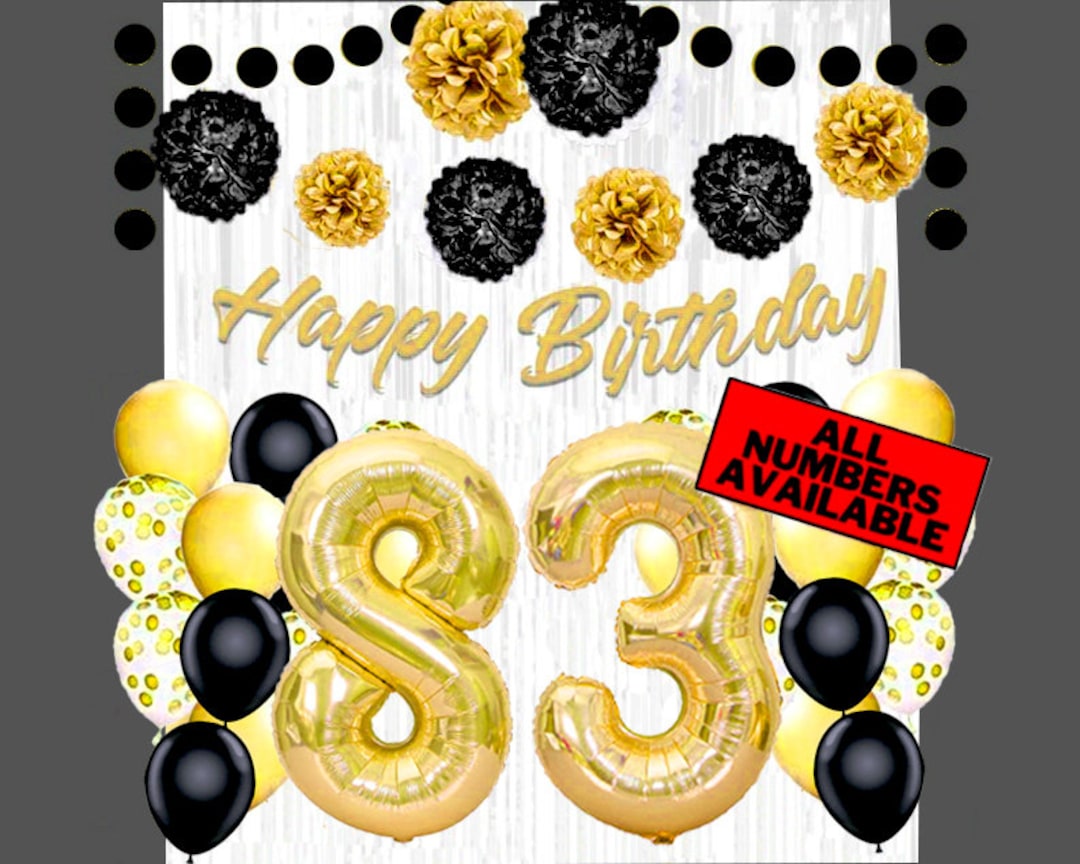 Gold & Black 83rd Birthday Decorations for Women - 40" Number Balloons ...