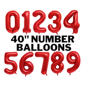 40 Inch Red Jumbo Number Balloons - Huge Giant Foil Mylar Number ...