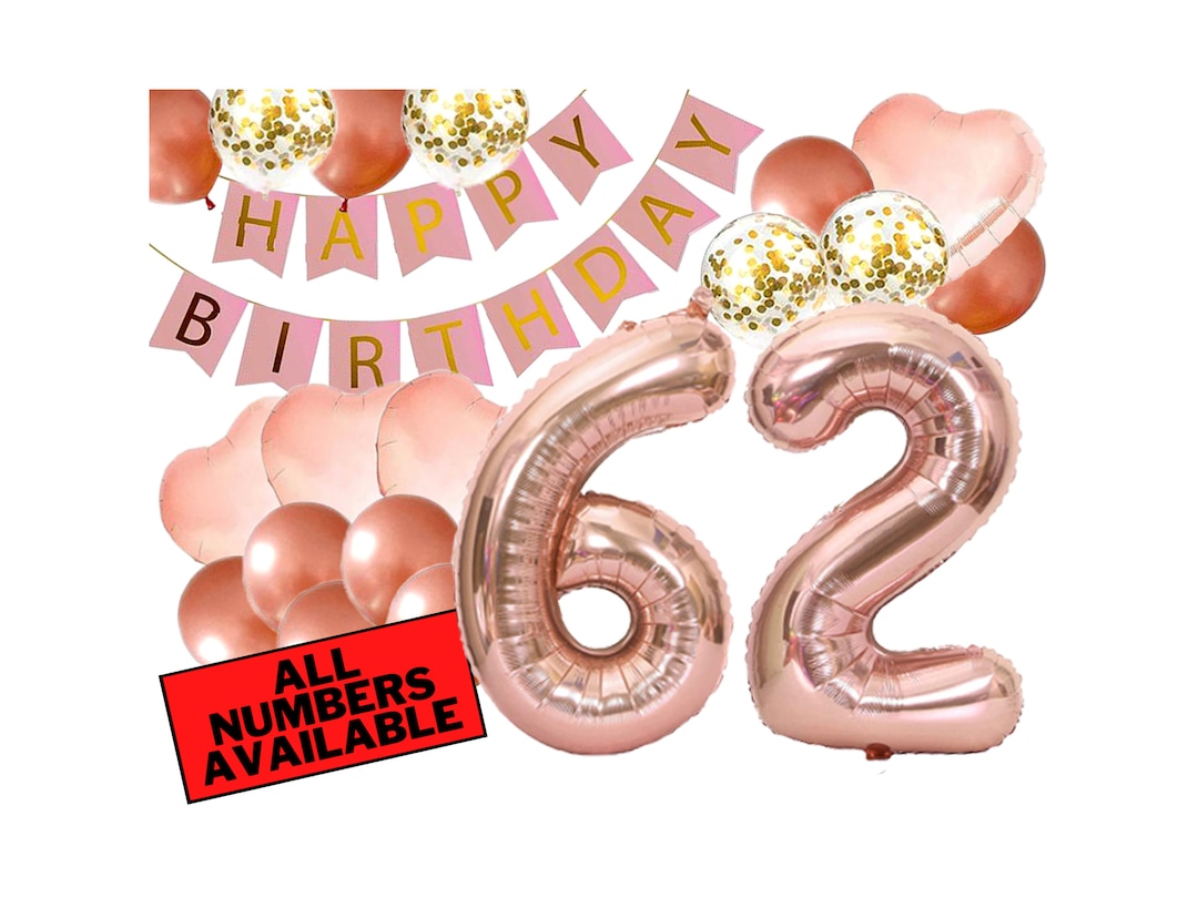 62nd Birthday Decorations for Her - Pink and Rose Gold - 62nd Birthday ...