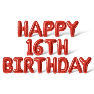 HAPPY 16TH BIRTHDAY Letter Balloon Banner - 10 Color Options - 16th ...