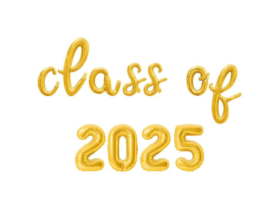 CLASS OF 2025 Cursive Letter Balloon Banner - Gold, Rose Gold & Silver ...