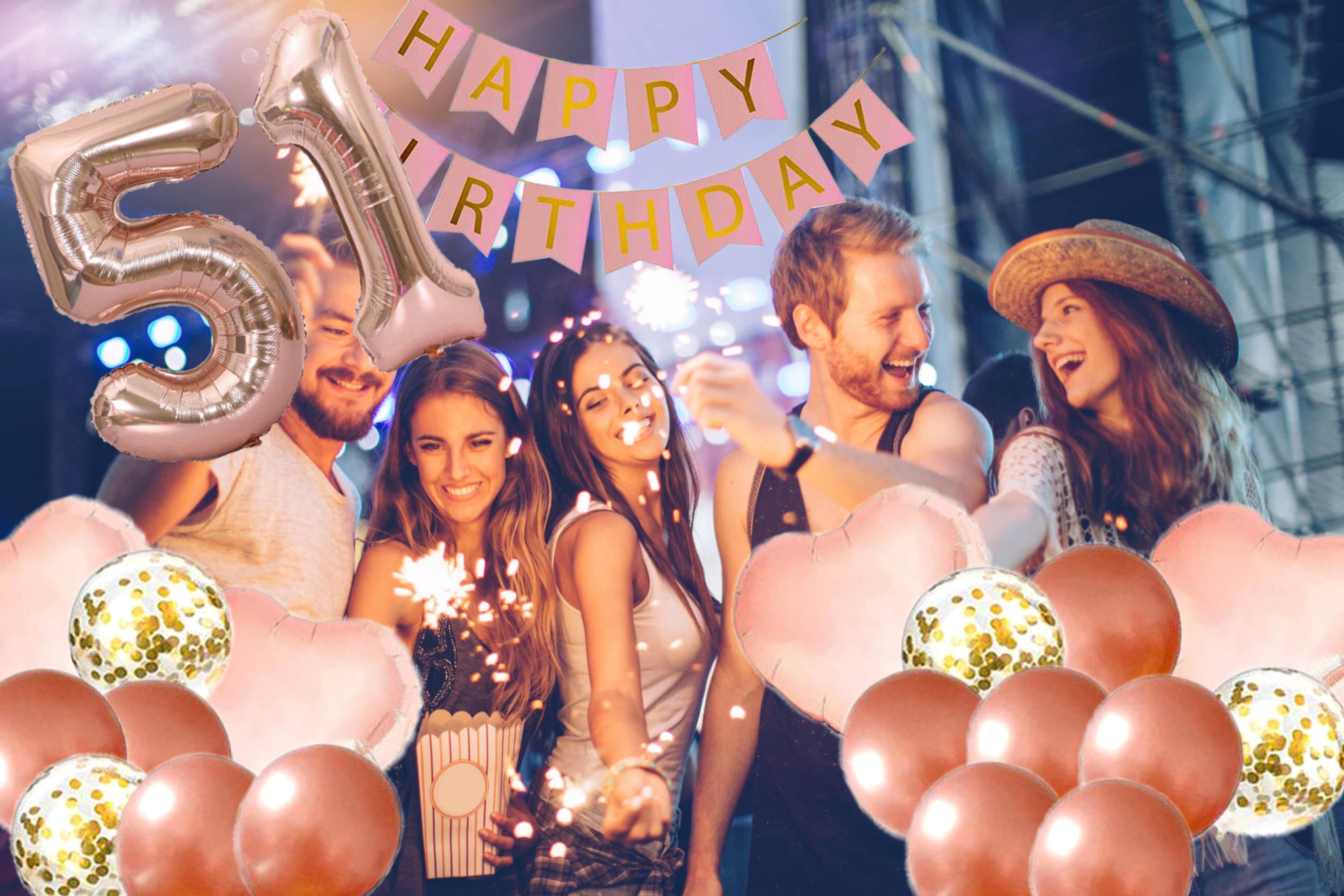 51st Birthday Decorations for Her Pink and Rose Gold 51st | Etsy