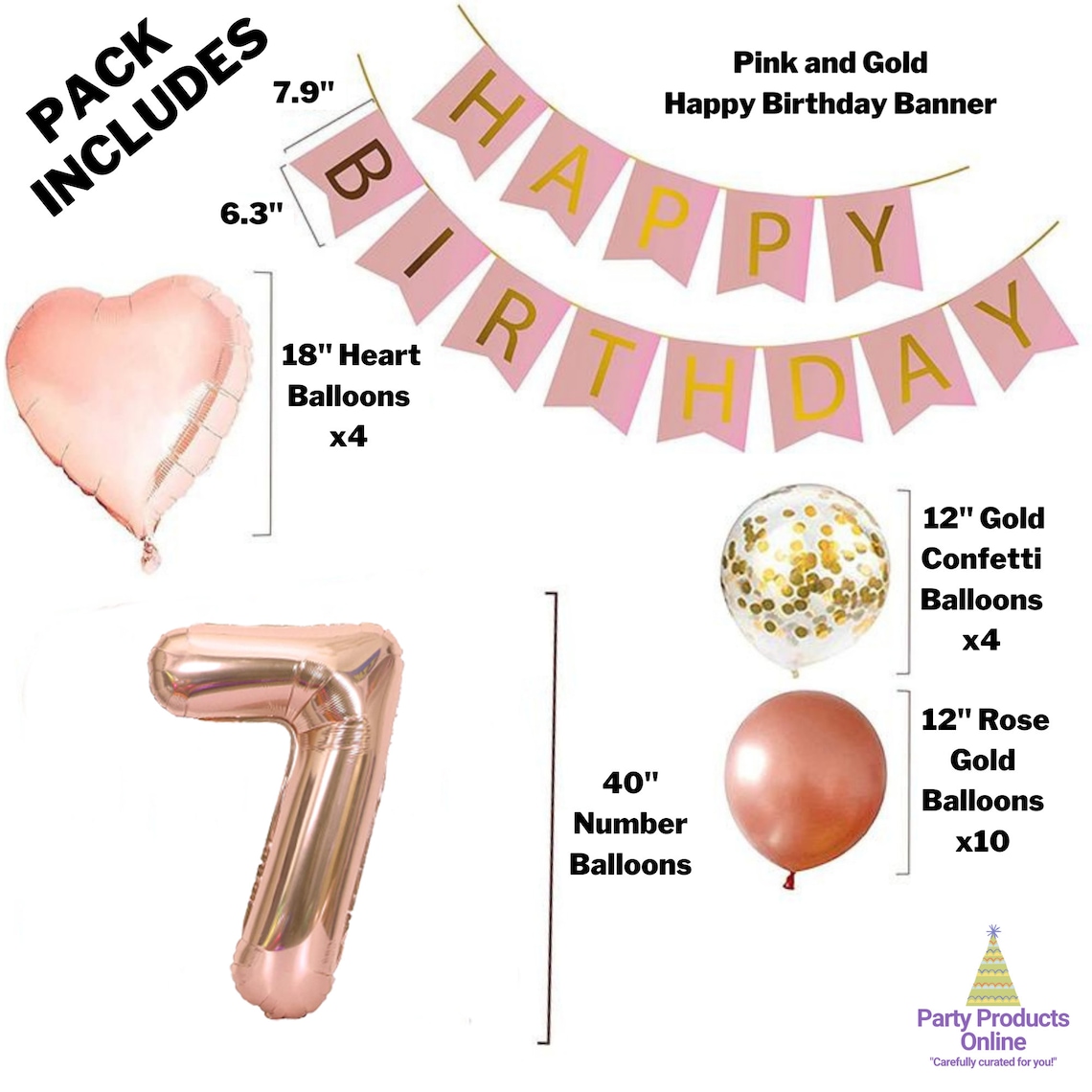 7th Birthday Decorations for Her Pink and Rose Gold 7th - Etsy